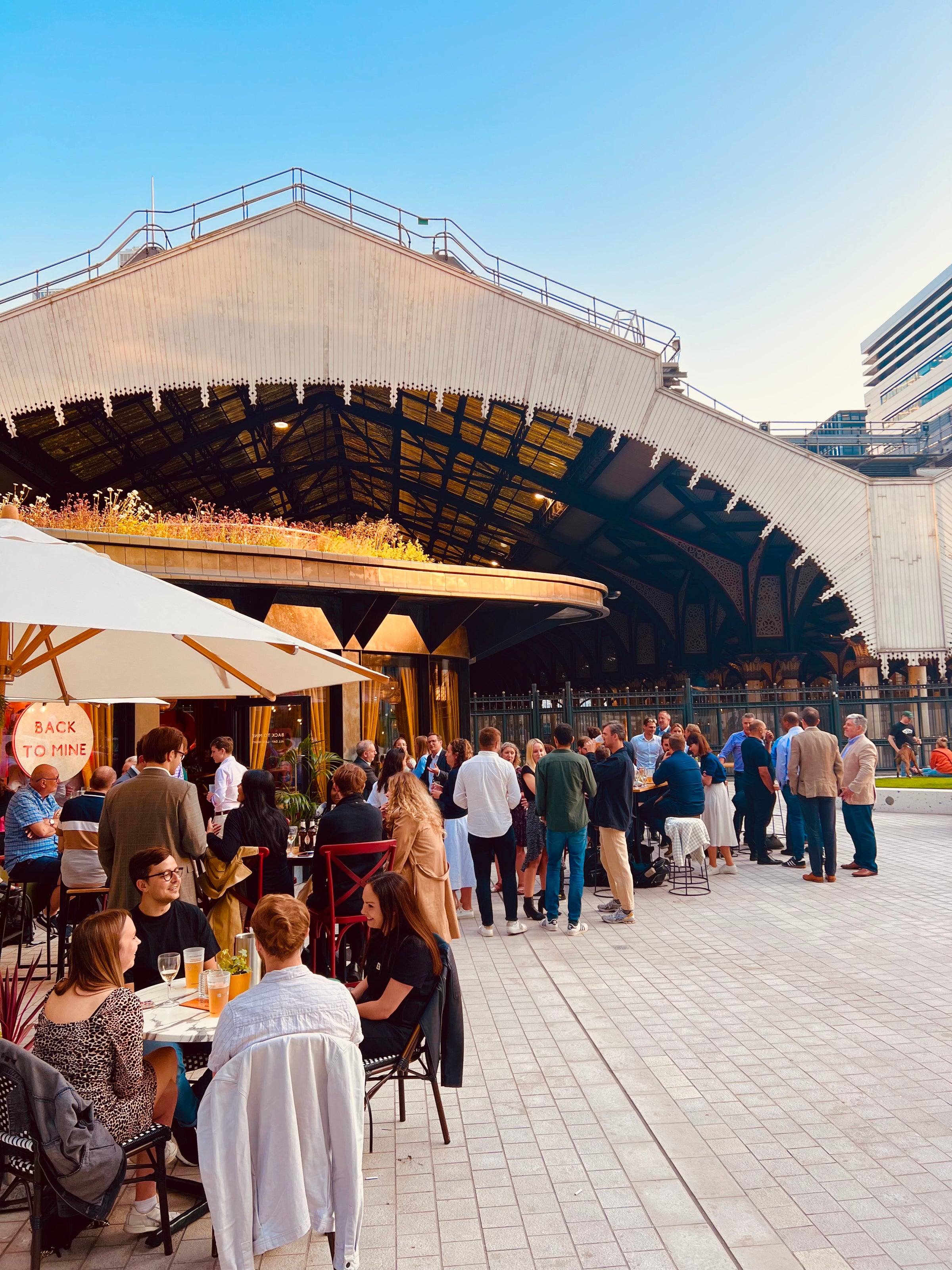Corporate party bookings in Exchange Square, on Back To Mine terrace